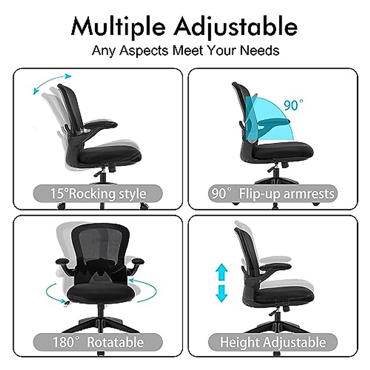 Apusen Ergonomic Home Office Desk Chairs Comfy Computer Gaming Chairs Mesh Arm Swivel Chairs of Adults for Home Office Bedroom(Black)