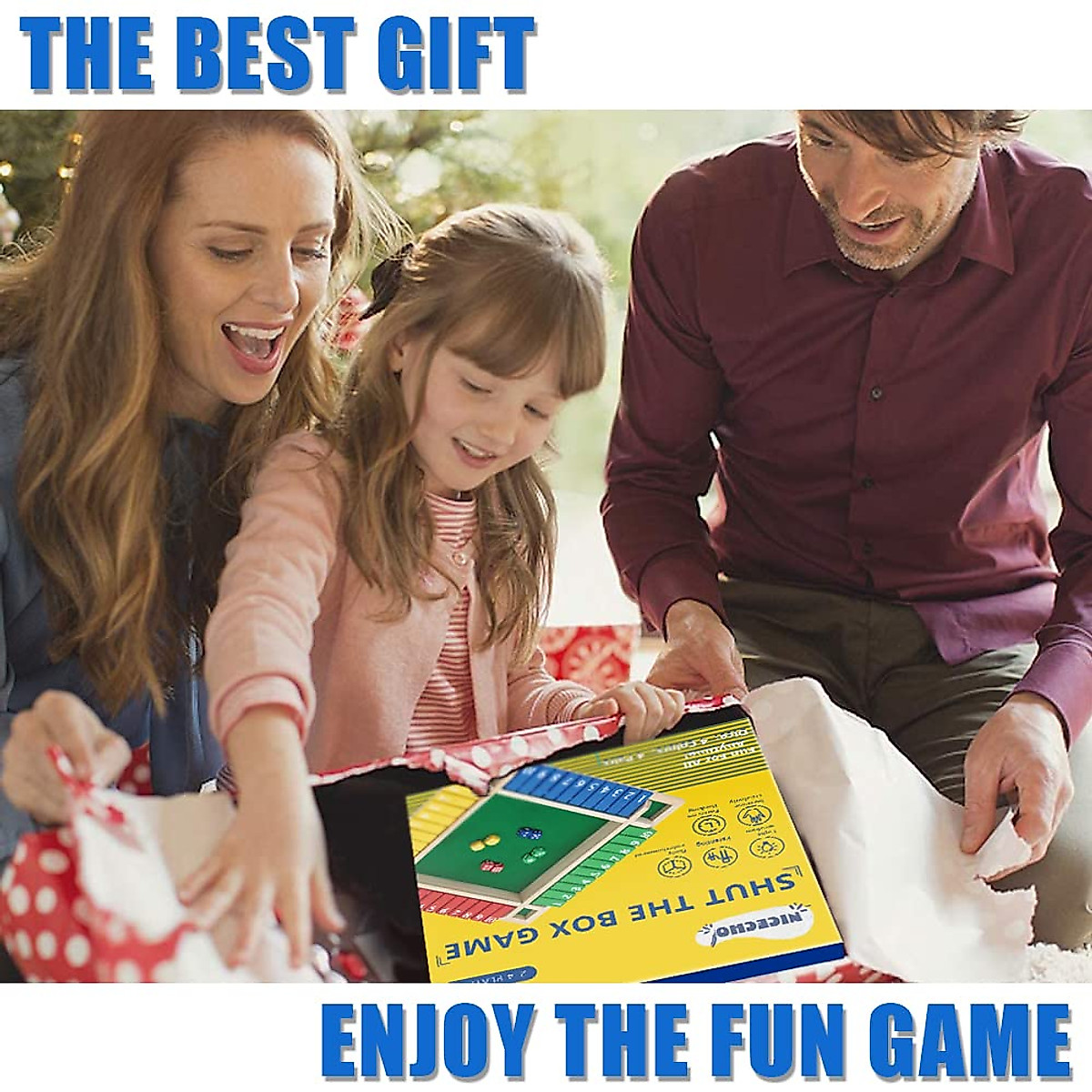 Shut The Box Game, 12 Inches Family Wooden Board Table Math Dice Games for Adults and Kids, 2-4 Player Classics Tabletop Version Games for Classroom,Home,Party or Pub