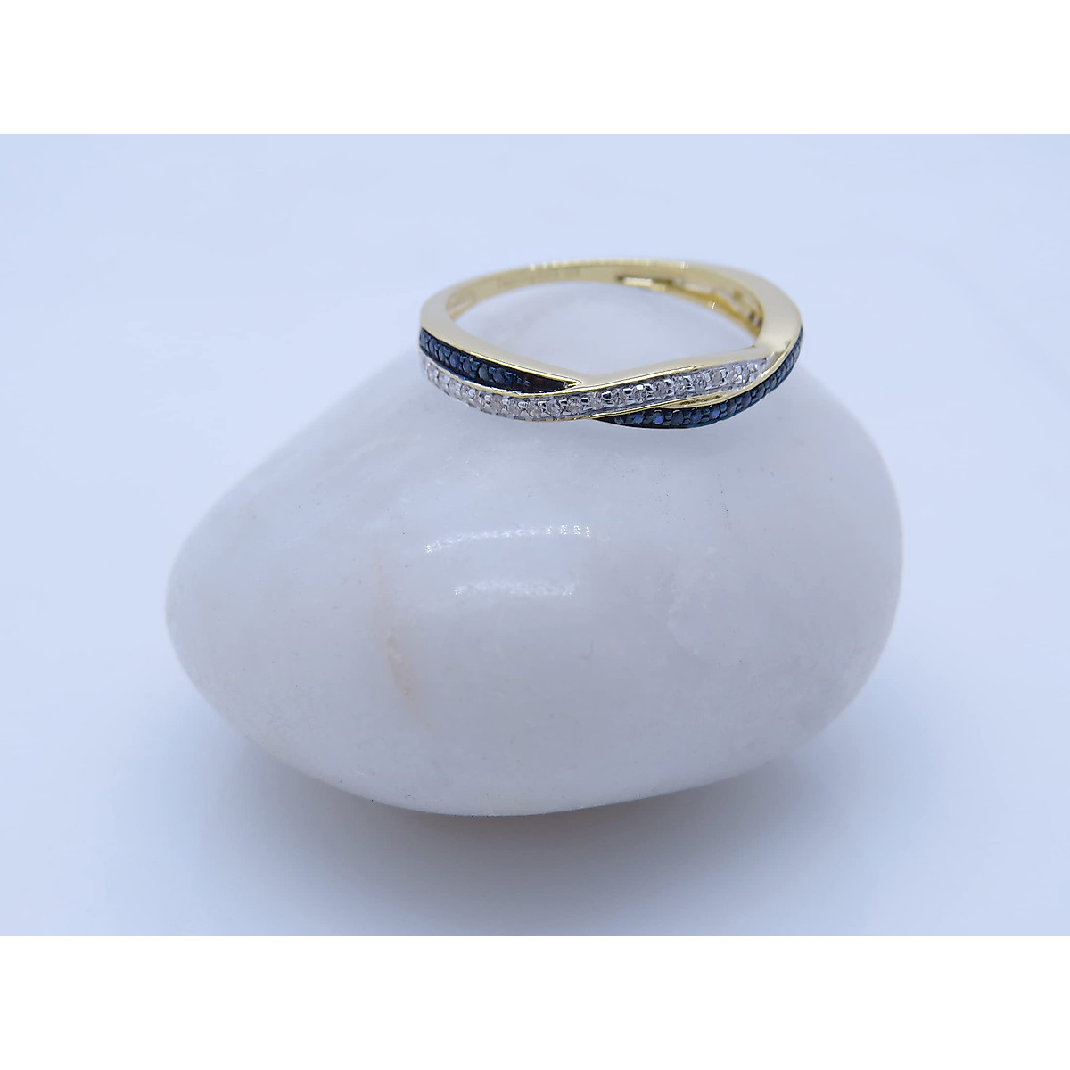 Dazzlingrock Collection Round Blue Sapphire & White Diamond Swirl Wedding Ring for Women in 14K Yellow Gold Size 8