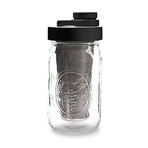 Brewing America Mason Jar Cold Brew Coffee Maker Infuser: Made in USA Wide Mouth Mason Jar with Screw Top Pour Lid, Stainless Steel Filter for Delicious Coffee, Tea, Alcohol - 1 Quart 32 oz Black Lid