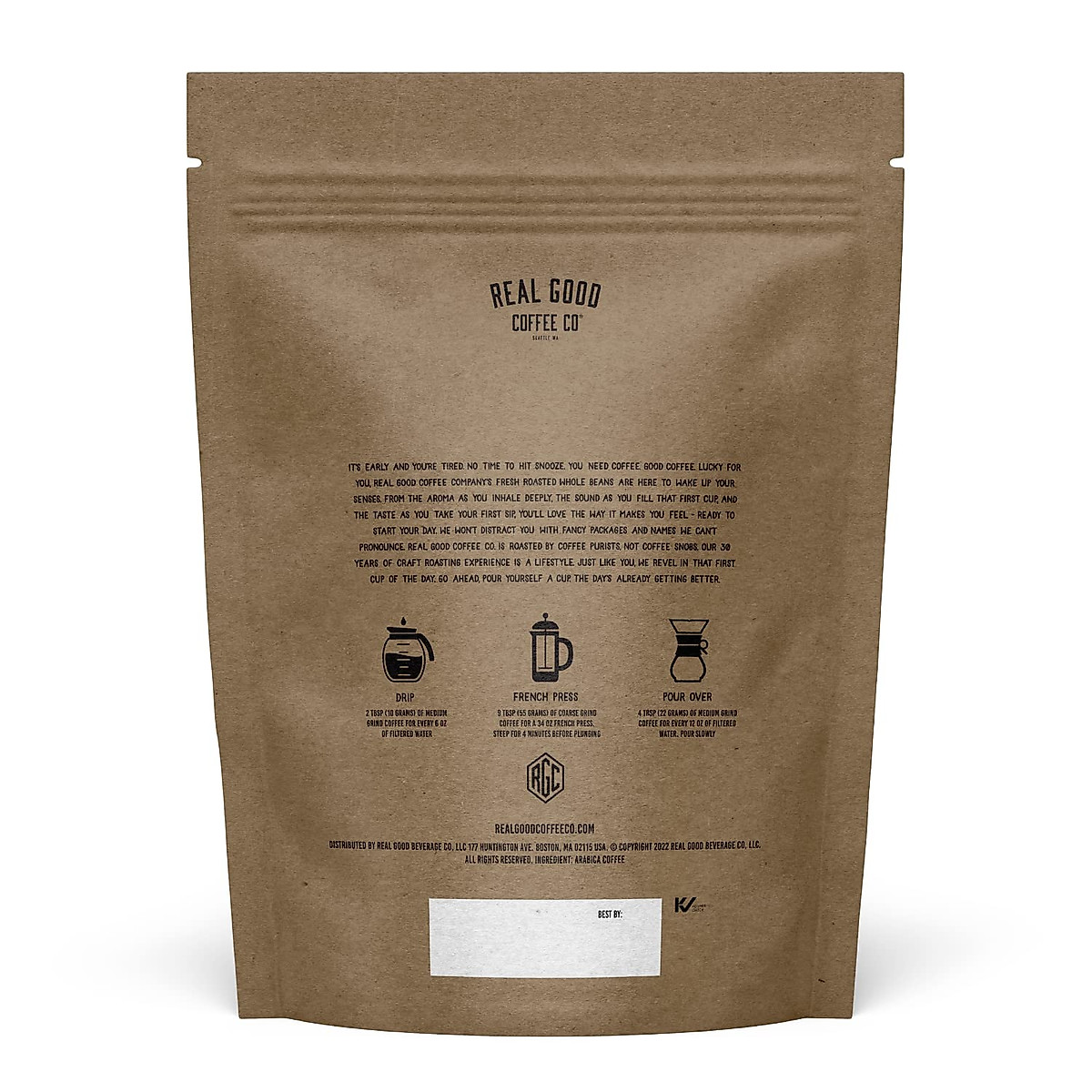 Real Good Coffee Company - Ground Coffee - Organic Dark Roast Coffee - 100% Arabica Coffee Beans - Roasted and Ground in Seattle, WA - 2 Pound Bag