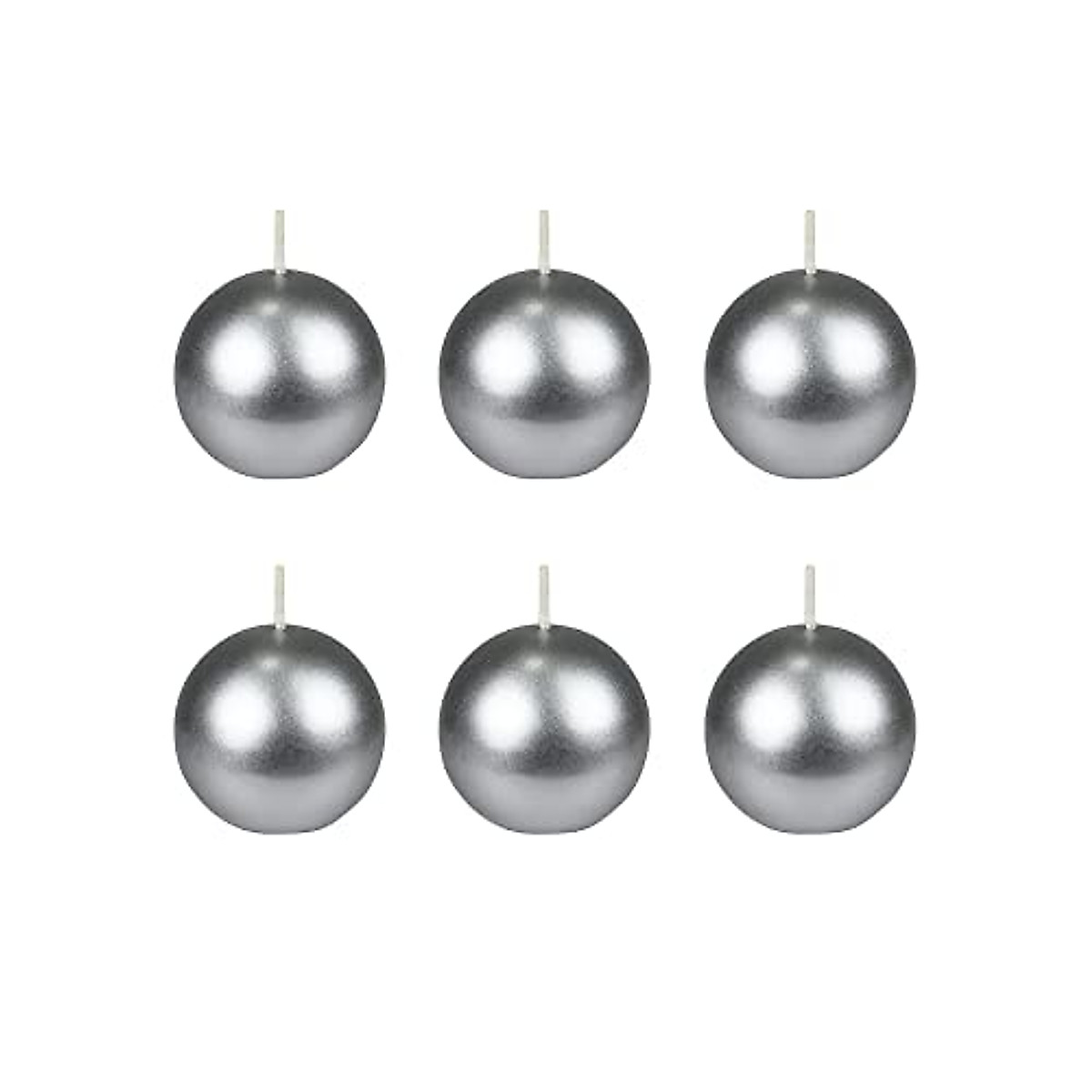 Zest Candle 6-Piece Ball Candles, 3-Inch, Metallic Silver