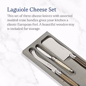 Jean Dubost Laguiole 3-Piece Cheese Knife Set, Linen