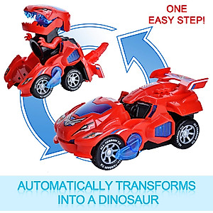 Sunnhan Transforming Toys, 2 in 1 Transforming Dinosaur LED Car Dinosaur Transform Car Toy Automatic Dinosaur Dino Transformer Toy Car Lamps for Kids,Toddlers ( Ages 3-12, Red)