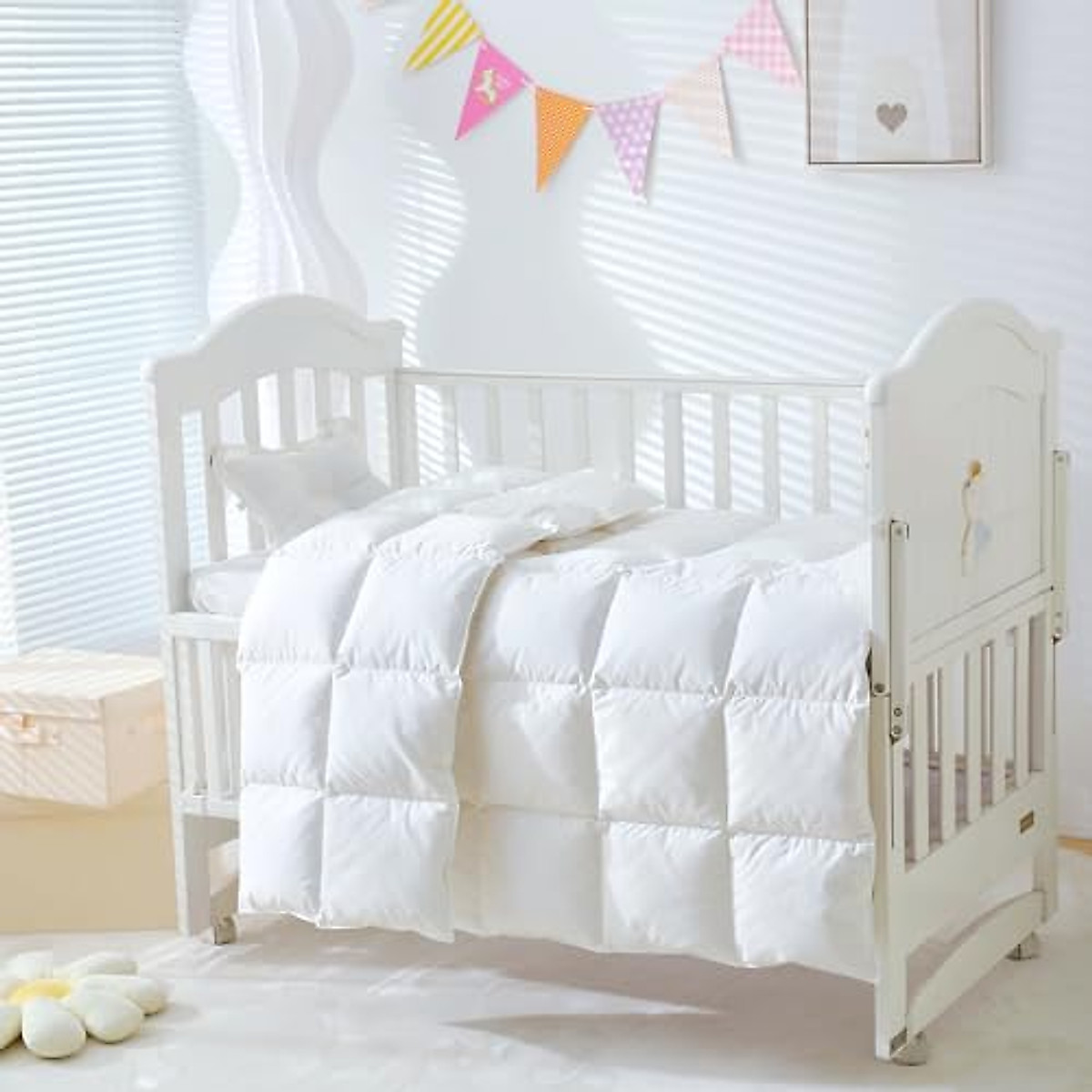 Baby Crib Comforter/Duvet/Blanket All Season 100% Natural White Goose Down Filled,Noiseless 500 Thread Count 100% Cotton Fabric 750+Fill Power (White, 33x43in)