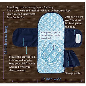 Diaper Changing Pad with Protecting Wraps, Portable Changing Pad for Moms & Dads, Baby Changing Pad as Baby Gifts for Shower, Travel, Newborn Boys, Dark Blue Stars - Light Blue Anchor