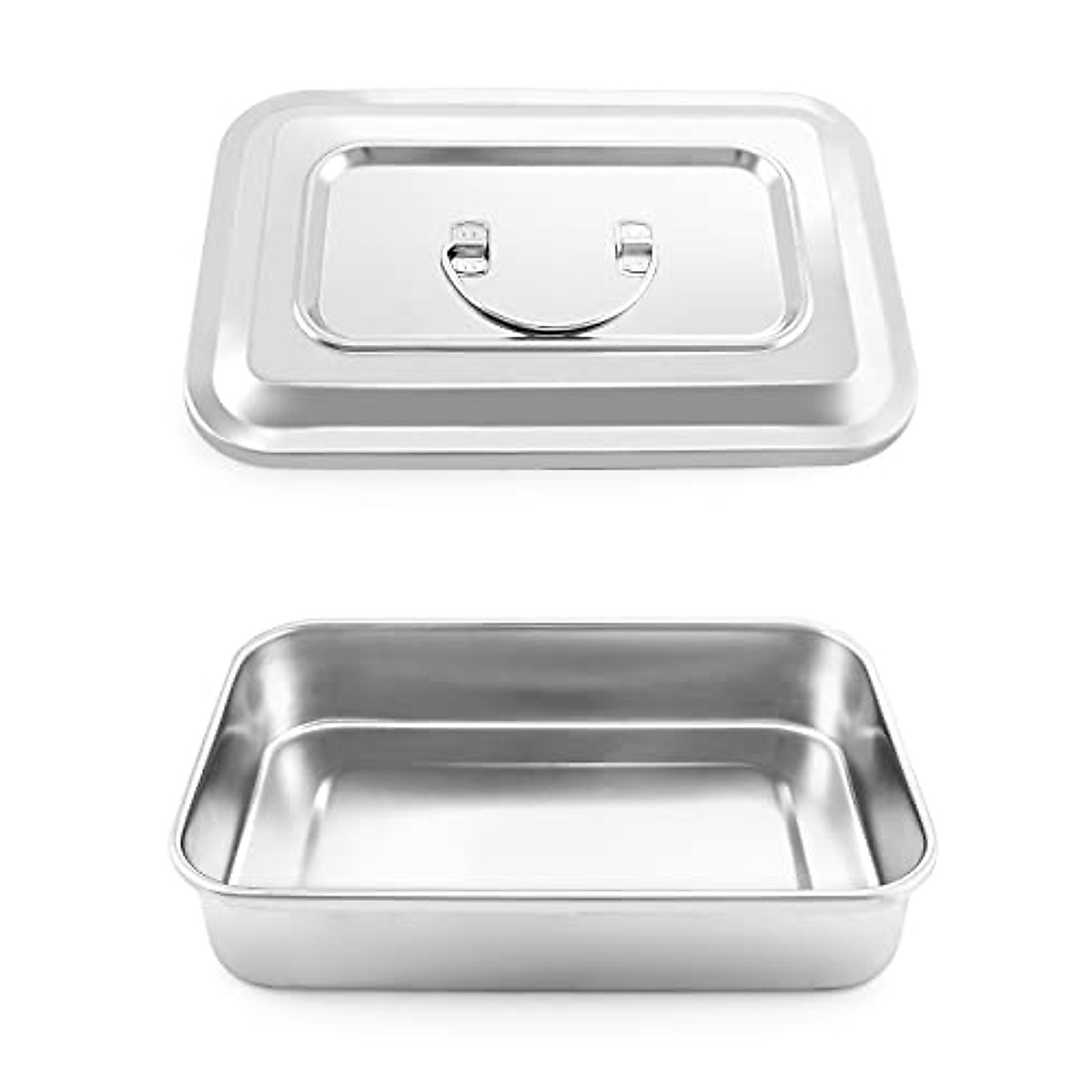 QWORK Medical Stainless Steel Instrument Tray Organizer Holder with Lid and Handle Grip for Surgical Medical Dental Instruments, 9.5" x 6.3" x 2", 2 Pack