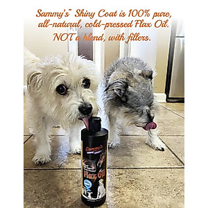 Sammy’s™ Shiny Coat Flaxseed Oil - 100% Pure, Natural Flax Oil, Cold-Pressed, Excellent Source of Omega-3 for Your Furry Friend, for Healthier Skin and Coat of Your Dogs, Cats, Other Pets - 32 Oz