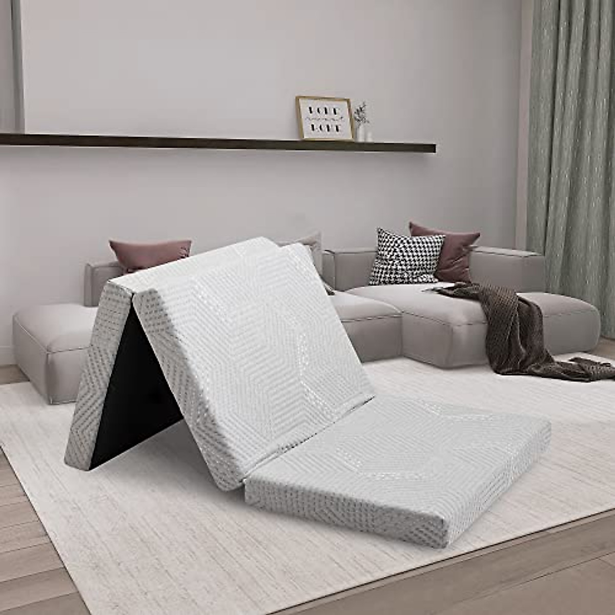 Vyfipt Tri Folding Mattress Single Size,4 Inch Tri Fold Memory Foam Mattress Topper Single Size 75"×25"×4",Grey