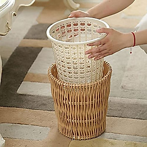 DYNN Trash can Wicker Woven Trash Can Retro Garbage Can Creative Garbage Bin Suitable for Bedroom Kitchen and Bathroom-with Liner Home/Commercial Use (Color : A)