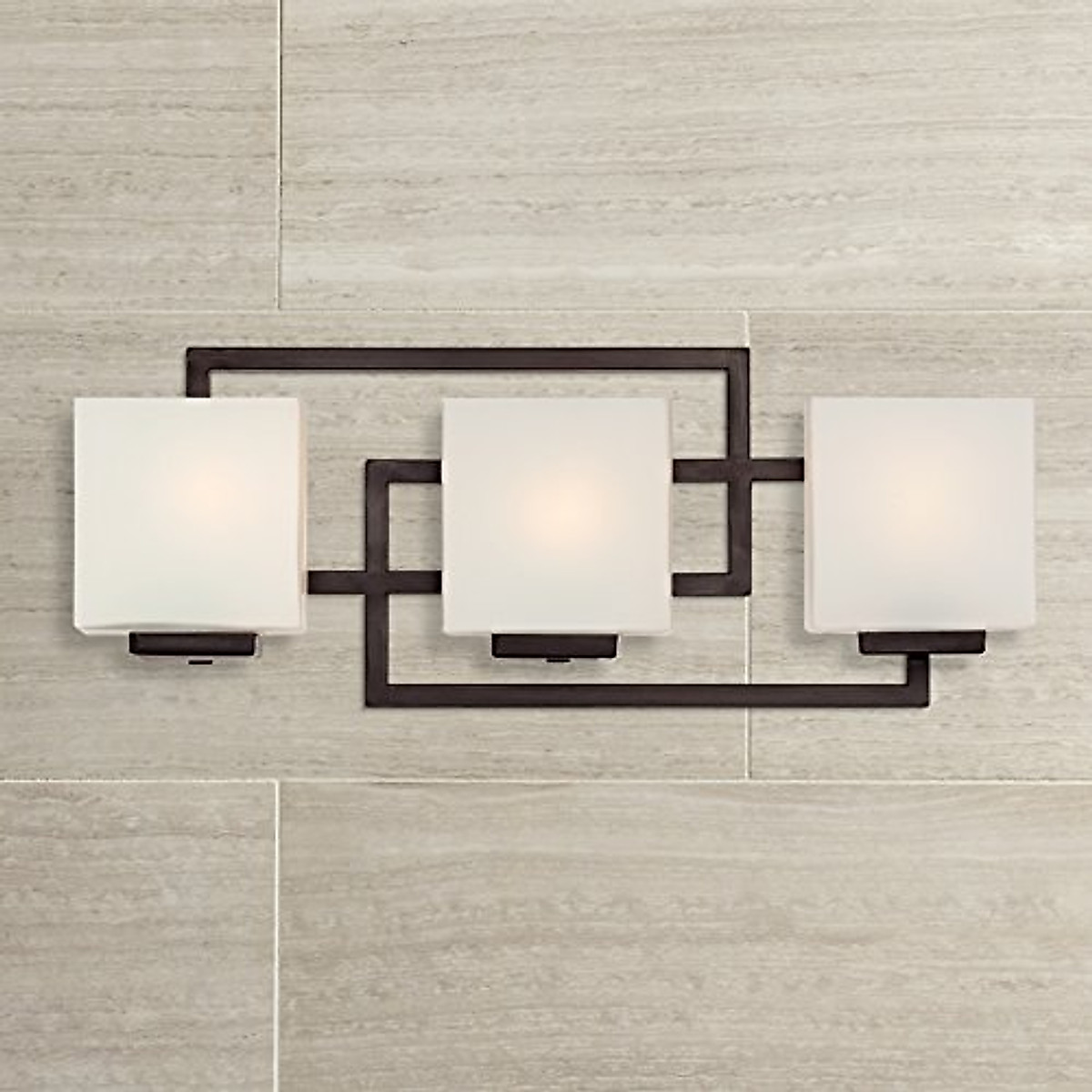 Possini Euro Design Lighting on The Square Modern Wall Mount Light Bronze Metal Hardwired 21" Wide 3-Light Fixture Geometric Opal Glass Shades for Bathroom Vanity Mirror House Home Room Decor