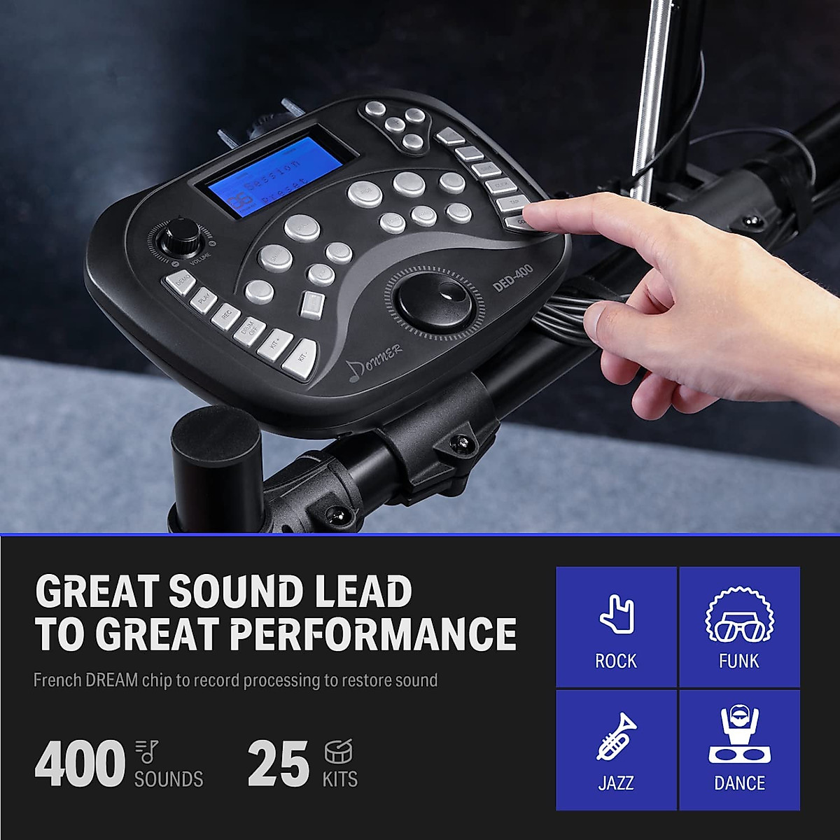 Donner DED-400 Electric Drum Set with Electric Drum AMP 35-Watt Electronic Drum Amplifier DDA-35 Keyboard Speaker with Aux in and Wireless audio connection, Drum/Keyboard/MIC 3 in 1 Amplifier with 3-