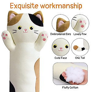 JEROKUMI Long Cat Plush Boby Pillow, 22inch Kawaii Cartoon Cat Boby Pillow Cat Stuffed Animals for Girls, Ctue Cat Body Pillow for Kids, Birthday Gifts