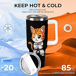 Brazilian Jiu Jitsu Black Belt Cute Cat 40OZ Tumbler Stainless Steel Travel Mug Water Bottle Car Cup Tea Cups with Lid White-style
