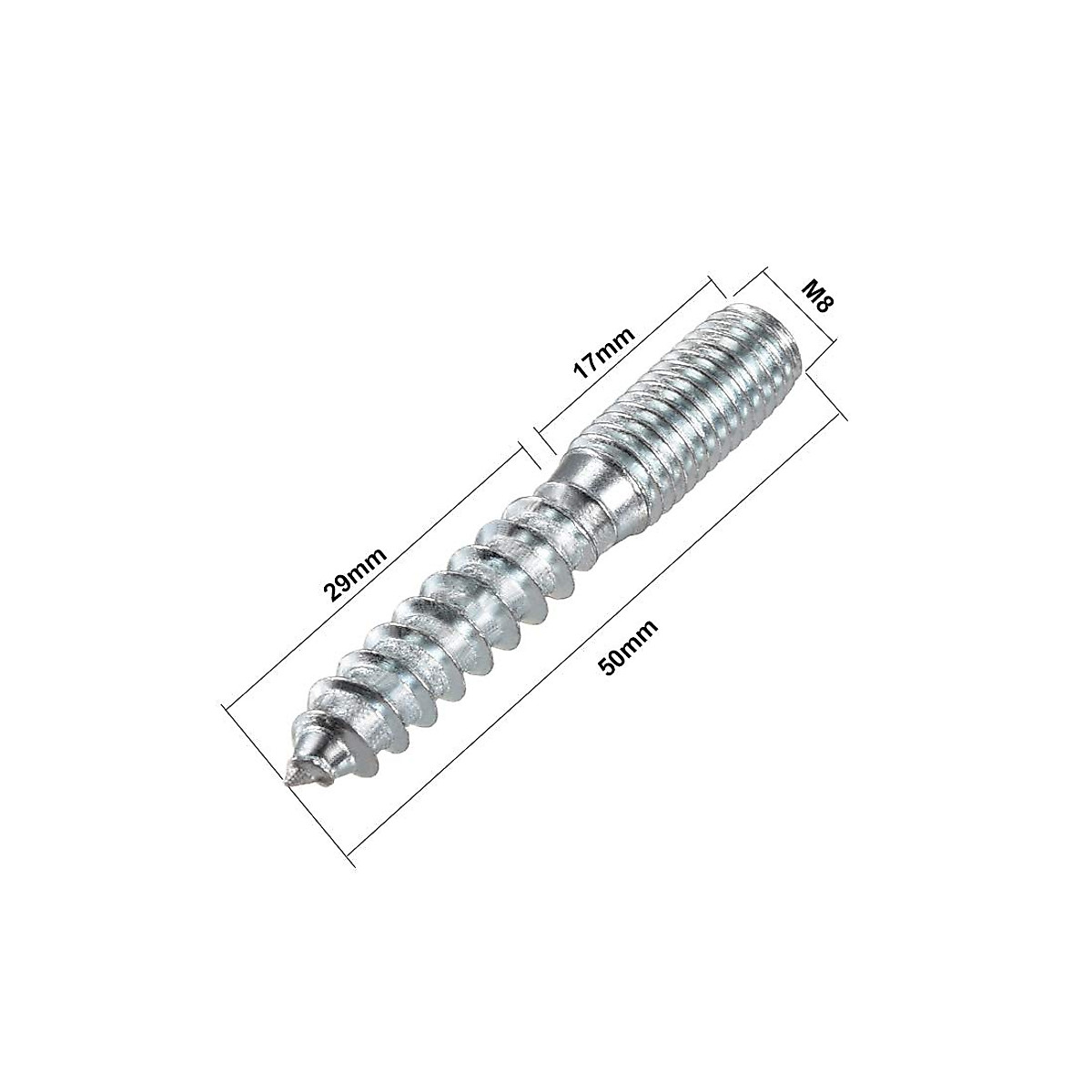 uxcell M8 Hanger Bolts Length 2"(50mm) Double Headed Bolts Self-Tapping Screw 8mm Wood Joint Furniture Legs 8pcs