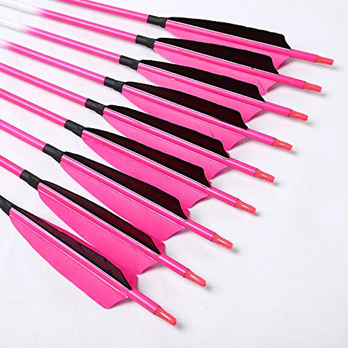 Linkboy Archery Spine 300-600 Arrows Pure Carbon ID6.2mm Shaft Fluorescent Pink Turkey Vanes Points Bow Hunting Shooting 6PCS (Spine 300 30inch)