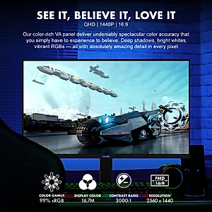 VIOTEK GFV27DAB 27” 165Hz QHD 1440p 1ms (MPRT) Gaming Monitor with Adjustable Stand, Portrait Rotation, HDR, Freesync, 99% sRGB Widescreen VA Panel, LED Backlight, 3-Years Zero Dead Pixels, VESA
