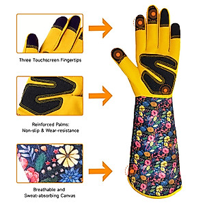 WANCHI Long Sleeve Leather Garden Gloves for Women Thorn Proof Rose Pruning Gardening Gloves Light Protective Work Gloves for Yard & Outdoor Work Gardening Gifts for Women Small