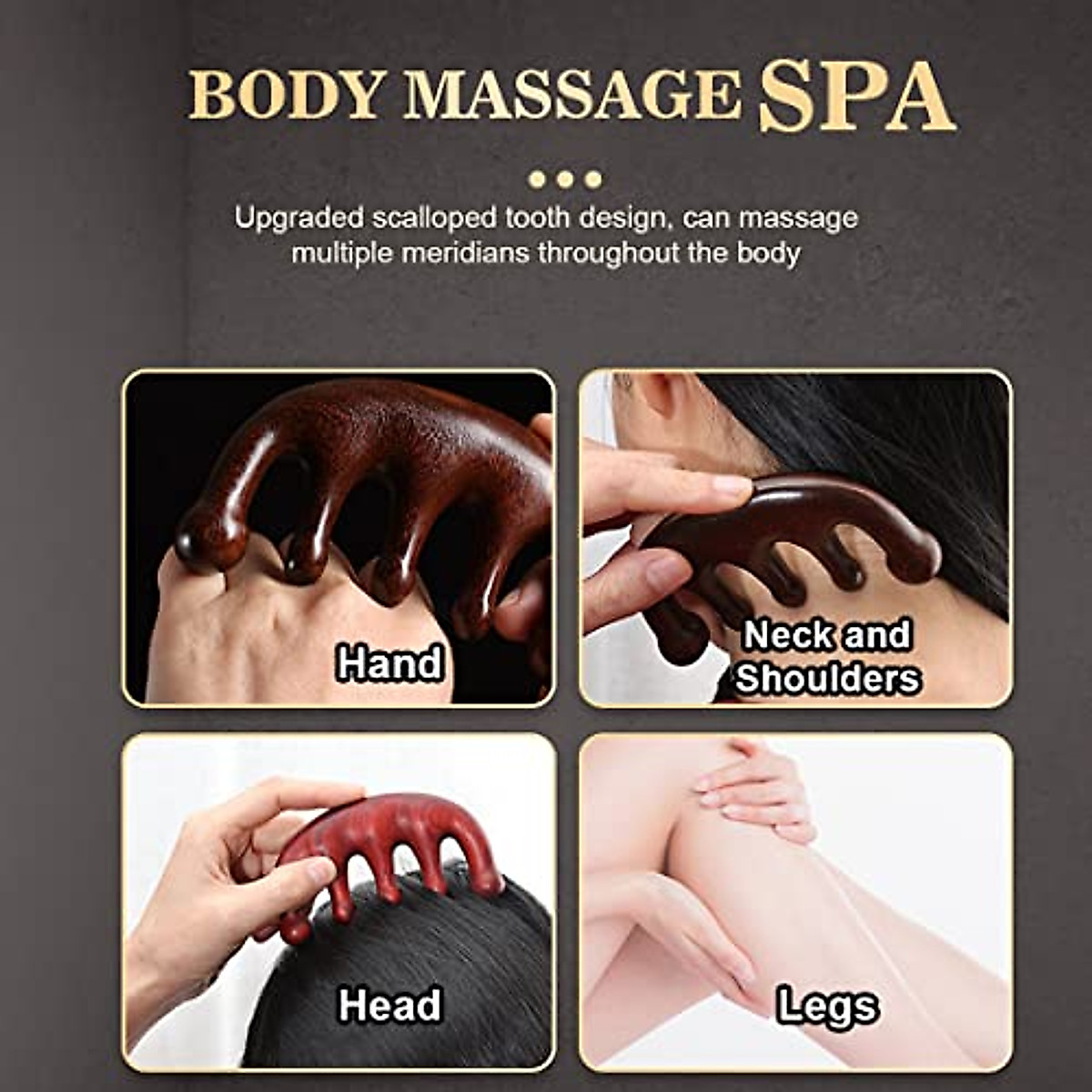 gowwim Wooden massage Comb,Handmade 100% Natural Green Sandalwood Wide Tooth Combs,Static-free, Scalp Head Massage Comb,Detangling Comb for Unisex. (Small Octopus)