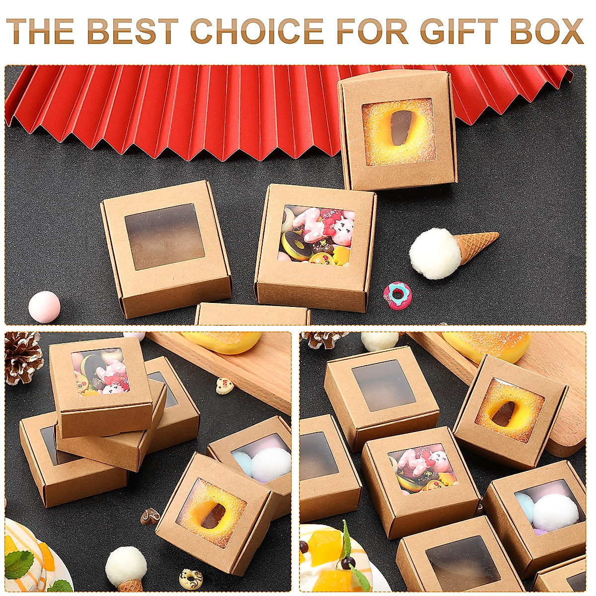 Zonon 30 Pieces Mini Kraft Paper Box with Window Soap Packaging Boxes Present Packaging Box Treat Box for Homemade Soap Favor Treat Bakery Candy (Brown,2.56 x 2.56 x 1.18 Inch)