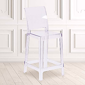 Flash Furniture 4 Pack Ghost Counter Stool with Square Back in Transparent Crystal