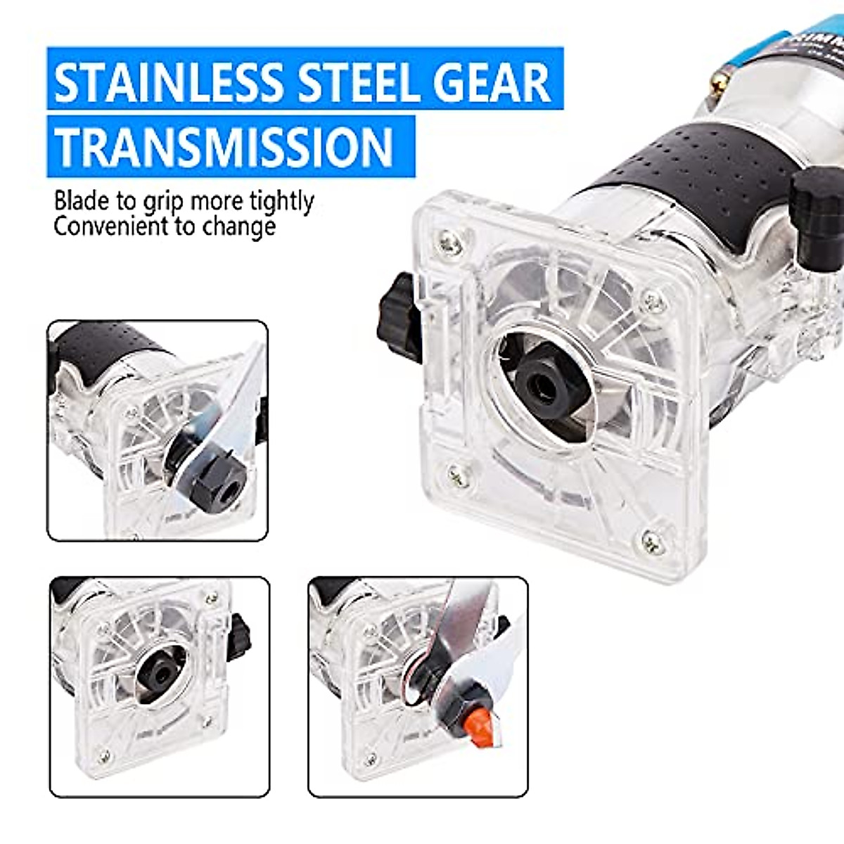 Wood Routers, Wood Trimmer Router Tool, Compact Wood Palm Router, Tool Hand Trimmer, Woodworking Joiner, Cutting Palmming Tool, 30000 RPM 1/4" Collets 800W 110V