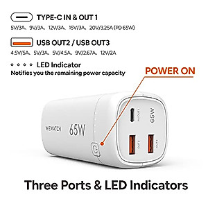 WEWATCH Portable Charger, 65W 20000mAh Laptop Power Bank with LED Indicator, Fast Charging USB C 3 Port PD3.0 Battery Pack for MacBook Dell XPS iPad iPhone 13/12 Pro Mini Samsung Switch
