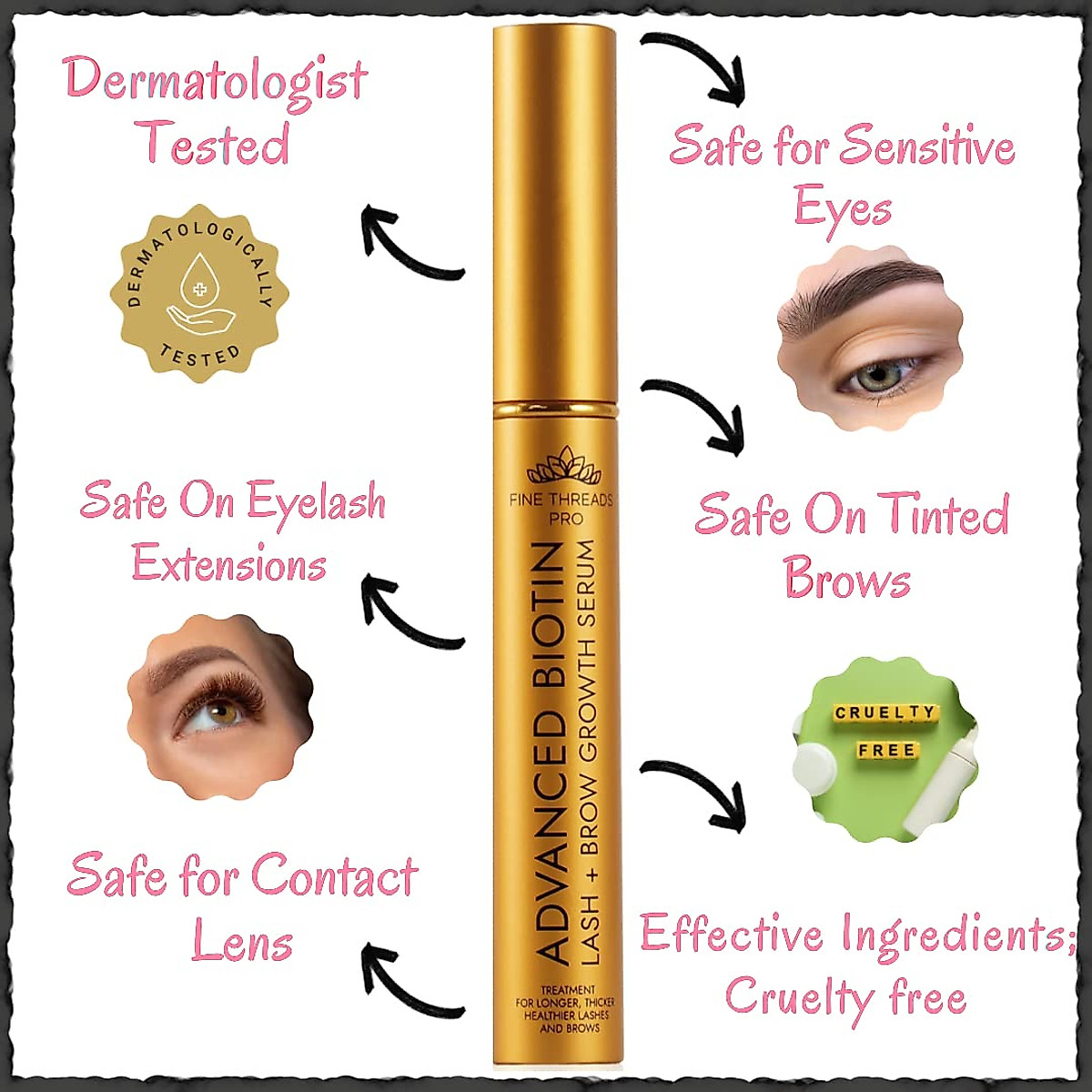 Eyelash Growth Serum Physician Developed, Advanced Biotin for Fuller, Longer, Thicker & Healthier Natural Lashes; Lash Extensions Safe, Oil-free, Irritation free, 5ml Plant-Based