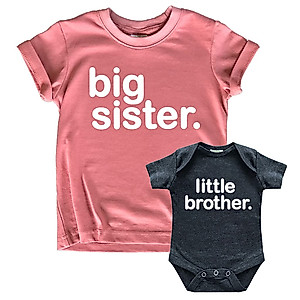 Big Sister Little Brother Outfit Matching Shirts Sets Baby Newborn Outfits Shirt (Mauve/Charcoal Black, Kid (6Y) / Baby (NB))