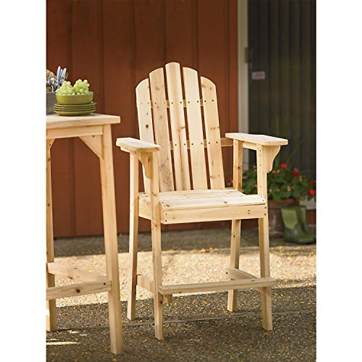 Westcharm Ready-to-Finish Balcony Tall/Counter High Adirondack Chair with Footrest for Outdoor Outside Garden - Unfinished Natural Wood