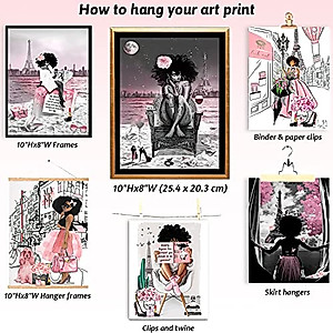 6 Pieces of African American Wall Art Black Girl Pink Fashion Wall Decor Teen Girl Woman Modern Room Poster Printing Picture Painting Living Room Bedroom Bathroom Home Decoration Gift Unframed