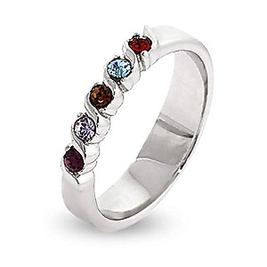 EVE'S ADDICTION Women's Sterling Silver Custom 5 Stone Simulated Birthstone Ring, ring sizes 8 Mother and Child Ring - Gift for Mom - Gifts for Mom