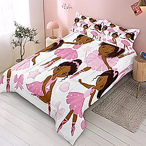 SIRDO Twin Bedding Sets for Girls, African American Magic Comforter Set with Ballet Dancer, Pink Bed Set for Toddler Kids Teens, Little Girls Bedroom Decor
