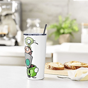 CONPELSON 20OZ Coffee Mug Invader Anime Zim Car Insulated Stainless Steel Tumbler With Straws Novelty Travel Sippy Cup for Home Office Travel