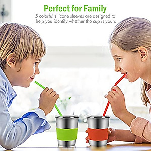 Yummy Sam 5 Pack 8 oz Kids Cups with Lids, Stainless Steel Spill-proof Unbreakable Insulated Drinking Water Tumblers with Anti-slip Sleeves for Children Toddlers Adults