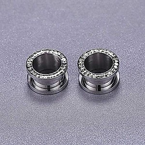 ZS 316L Stainless Steel Rhinestone Crystal Ear Tunnel Plugs Ear Gauges Expanders Body Piercing (White, 4g(5mm))