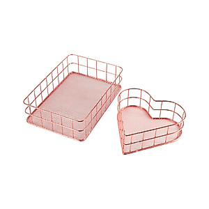 FWQJY Rose Gold Wire Metal Baskets Makeup Brushes Pen Storage Organizers Cosmetic holders Trays for Desk Drawer Countertop Office Bathroom Room Decor Accessories Organizing Home Decoration.