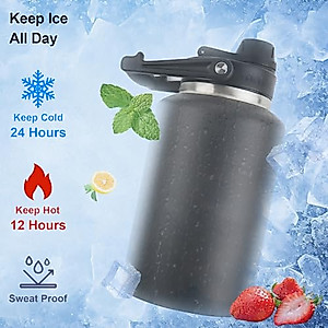 QuiFit 64 oz Insulated Water Bottles with Handle,Leak Proof, BPA Free,Wide Mouth,Half Gallon Water Bottle Insulated Keeps Cold All Day, Stainless Steel Double Wall Vacuum Flask Metal Large Water Jug