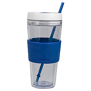 COOL GEAR 4 Pack 24 oz Callisto Clear Chiller with Straw and Band | Dual Function Closure Colored Re-Usable Tumbler Water Bottle - Teal/Purple/Pink/Blue