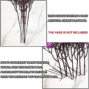 EOOLEOW Artificial Flowers Cherry Blossom Decor - 8 Pcs 19.7 Inch Fake Silk Flowers (Not Include Vase), Faux Flowers Bouquet for Home Decor Indoor (Pink)