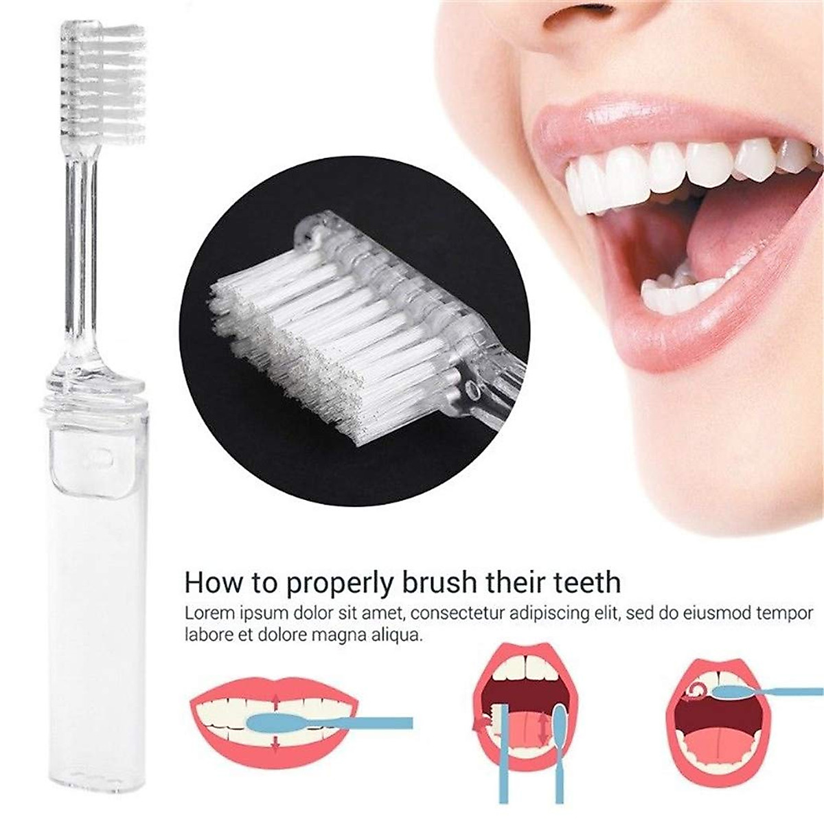 Kshcf Folding Toothbrush Plastic Transparent Portable Outdoor Travel Camping Foldable Teethbrush Soft Hair Solid Color Tooth Brush