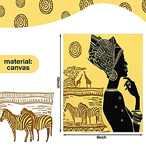 Outus 6 Pieces African Wall Art Painting Ethnic Ancient Retro Canvas Picture Black Woman Ethnic Ancient Theme Diamond Girl for Home Bedroom Bathroom Wall Decor, Unframed