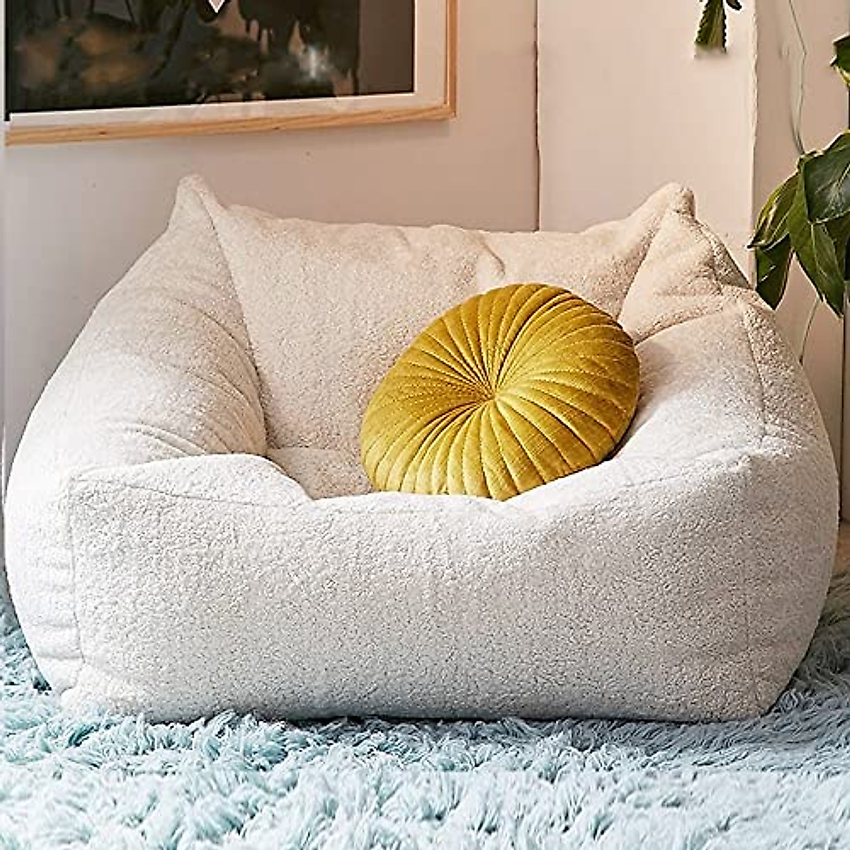 Bean Bag Chair Top Faux Cashmere Fleece Bean Bag Cover No Filler Adult Beanbag Chair Pouf Ottoman Sac Nest Floor Seat Sofa Couch Living Room Furniture (Color : Beige, Size : Empty Cover)