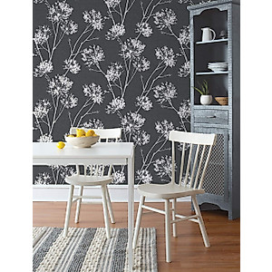 NextWall One O'Clocks Botanical Peel and Stick Wallpaper (Charcoal)