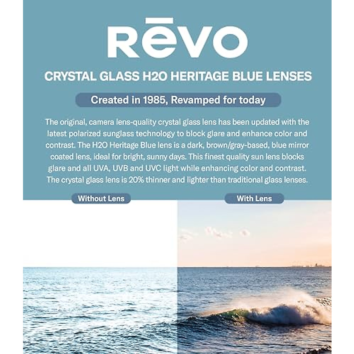 Revo Sunglasses Sierra: Polarized Crystal Glass Lens Filters UV, Small Round Frame, Tortoise Frame with Revo Blue Lens