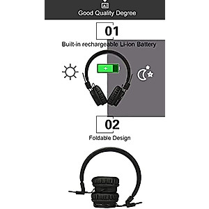 NIA Wireless Over Ear Headphones, Multifunctional Foldable Colorful Stereo Bass Bluetooth Headsets with 3.5mm Jack/Microphone/MP3 Player/FM Radio On-Ear Headset for Kids/Children/Phone/Tablets, Black