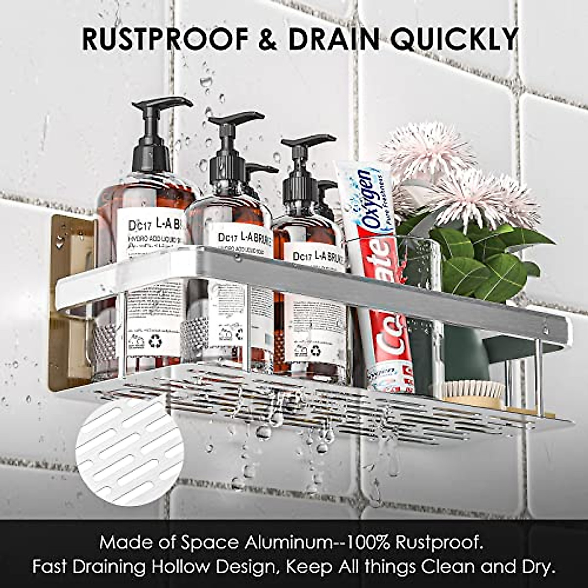 Shower Caddy Shelf, Adhesive Black Bathroom Shower Organizer,No Drilling Wall Mounted Shower Rack,Rustproof Bath Storage Basket for Bathroom,Toilet,Kitchen - 2 Pack