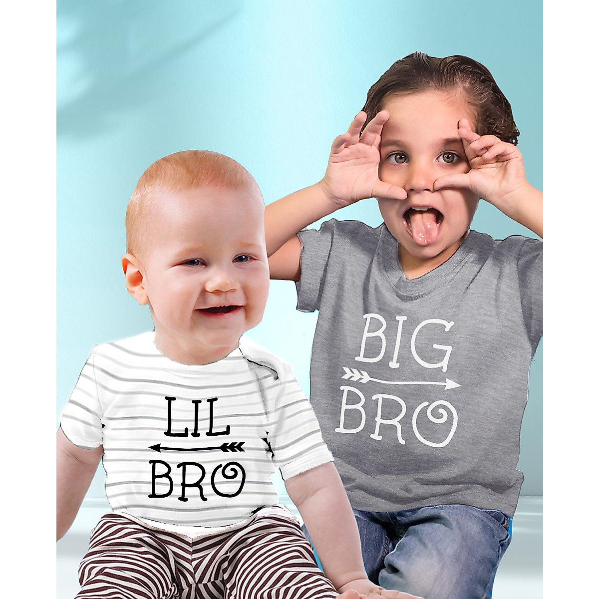 Big Bro Lil Bro Matching Outfits Baby Announcement Sibling Brother Shirts Big bro Gray 4T / Lil bro Gray/White NB (0-3M)