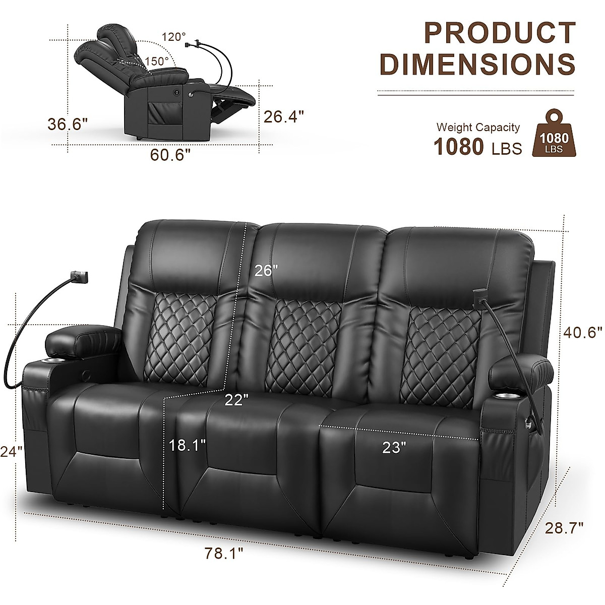 FURNIMAT Recliner Sofa Set with 3+1 Pieces in Living Room, 3 Seater Reclining Sofa, 1 Recliner Chair with 360 Degree Swivel Single Sofa Seat