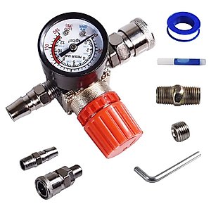 FBANG Air Compressor Pressure Regulator with Dial Indicator, 0-175 PSI Air Gauge for Air Compressor and Air Tools (4-way valve)